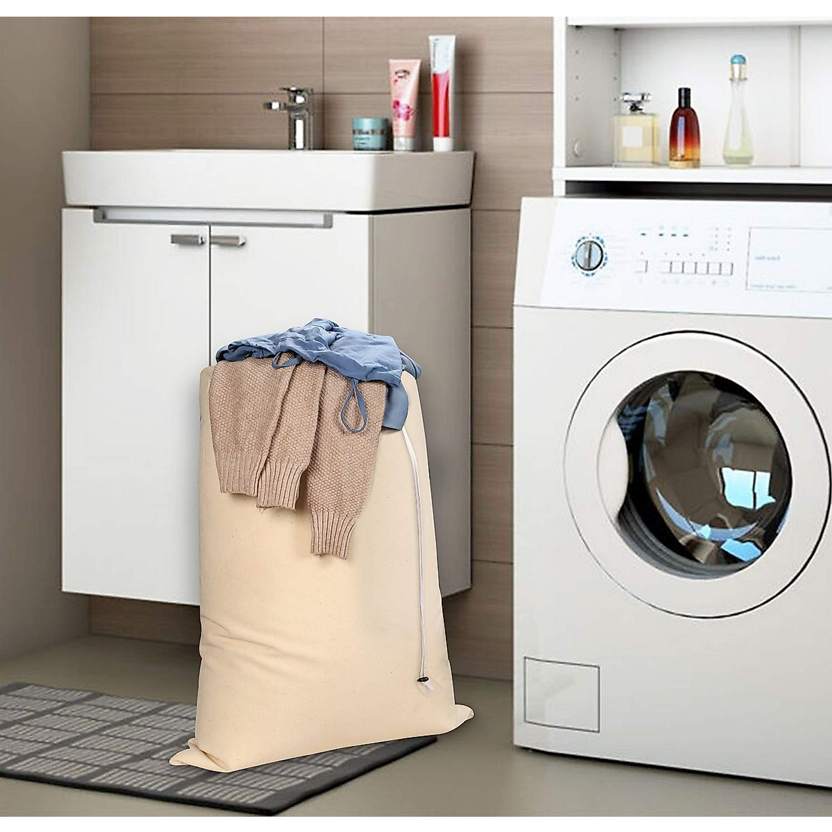 Cotton Clinic 6 Pack Set Cotton Laundry Bags for Delicates, Laundry Bags Canvas Extra Large 24"x36", Multi Purpose Bags, Heavy Duty Natural Drawstring Laundry Bags Cotton