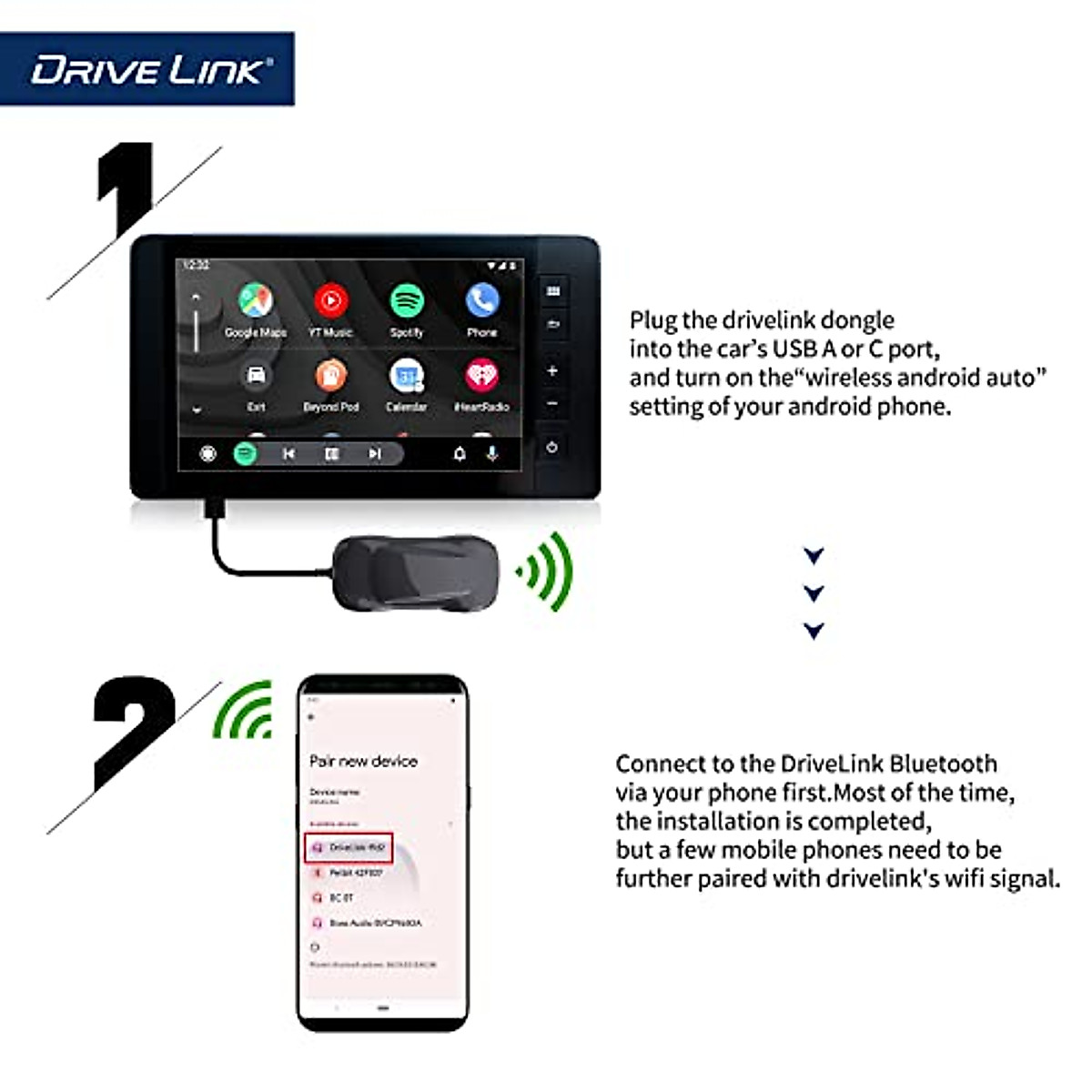 2023 Wireless Android Auto Adapter for 2016+ Factory Cars Converts Wired Android Auto to Wireless, Android Auto Dongle Wireless for Android 11+, USB A & C Plug and Play Bluetooth Android Auto Adapter