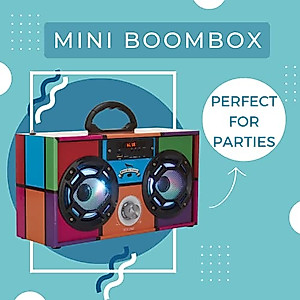 Wireless Express - Mini Boombox with LED Speakers – Retro Bluetooth Speaker w/Enhanced FM Radio - Perfect for Home and Outdoor (Retro)