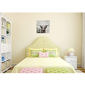 Yihui Arts Highland Cow Canvas Wall Art Hand Painted Lovely Wild Animal Oil Paintings Grey and White Rustic Pictures Yak Artwork for Farmhouse Living Room Bedroom Bathroom Decoration