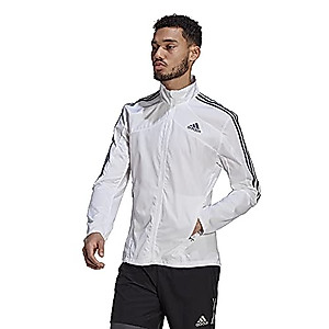 adidas Men's Marathon Jacket 3-Stripes, White/Black, Large