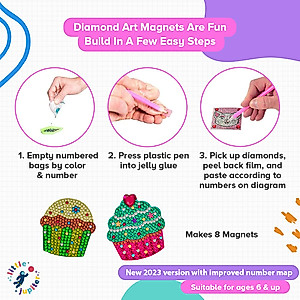 Little Jupiter Cupcake Diamond Art Magnets Set -2023 Ver w/ 8pcs - Diamond Art Kits for Kids w/Diamond Art Stickers & Wood - Diamond Art Kits for Kids - Diamond Art for Kids - Diamond Art Kits