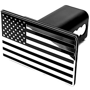 LFPartS USA Flag Black & Chrome Metal Hitch Cover Fits 2" Receivers