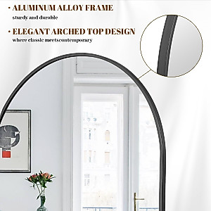 Koonmi Arched Full Length Mirror, 64"x21" Black Standing Hanging or Leaning Full Body Mirror with Aluminum Alloy Frame for Living Room and Bedroom