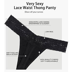 OLIKEME Womens Thongs, Low Rise Seamless Thong Panties No Show Breathable Lace Thongs for Women 10 Pack (Black, XX-Large)