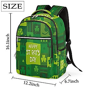 bisibuy Plaid Happy St Patricks Day Shamrock Travel Laptop Backpack, 16.1 Inches Computer Backpack, Durable Water-Repellent Travel Backpack for Business College Women Men Gift