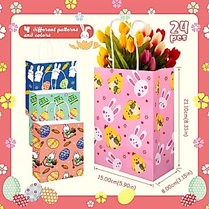 KINQKESO 24 PCS Easter Gift Bags,Easter Bags with Handle for Party Favor,Happy Easter Eggs Bunny Tote Gift Bags Kraft Paper Candy Goodie Treat Bags Bulk for Kids Easter Party Favor Supplies