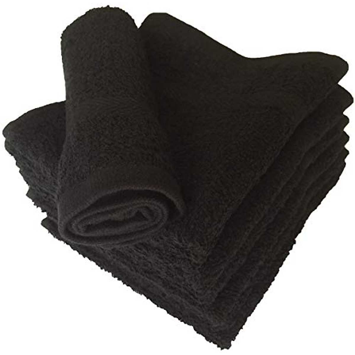Linteum Textile 12 Piece Face Towel Set, 12x12 Inch, 100% Soft Cotton 16 Single Ring Spun Washcloths Absorbent Durable Face Towel (Black)