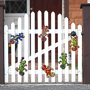 Ridota 6 Pack Metal Gecko Wall Decor, Metal Hanging Wall Art Sculpture for Indoor Outdoor Home Bedroom Living Room