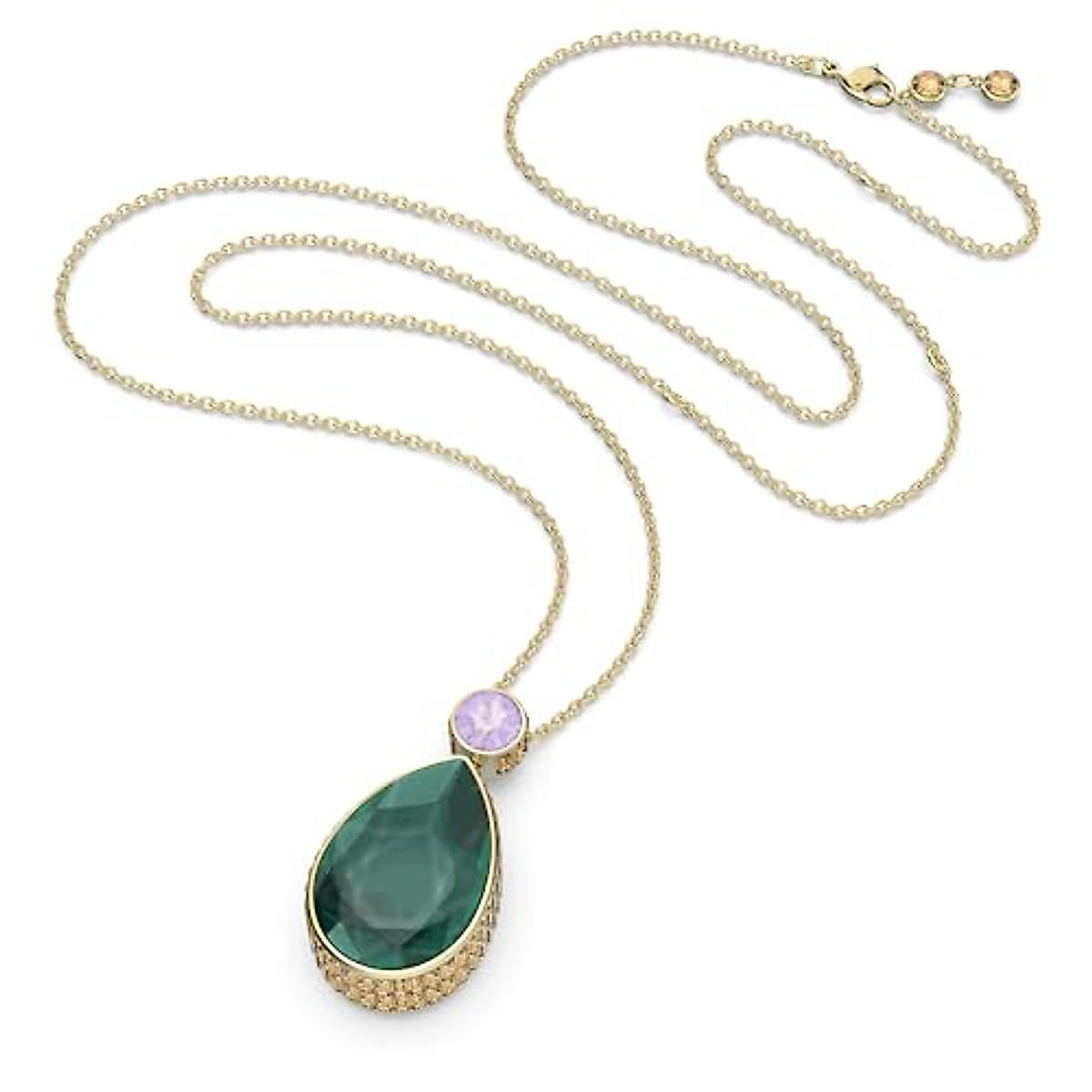 SWAROVSKI Chroma Pendant Necklace, Dual-sided Green and Lilac Drop-Cut Crystals with a Gold-Tone Finish Chain, Part of the Chroma Collection