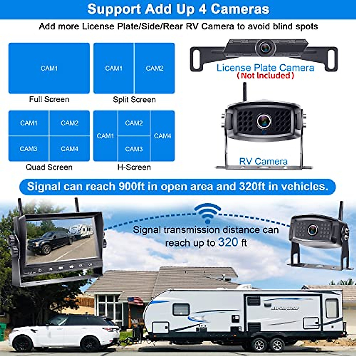 LeeKooLuu RV Backup Camera Wireless Waterproof 7'' LCD Split Screen DVR ...