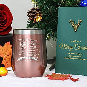 Joyloce Pisces Zodiac Wine Tumbler 12 oz, Zodiac Pisces Gifts for Women Girls Coffee Mug, Pisces January February Birthday Gifts for Women, Constellation Horoscope Gift Astrology Gifts Stemless Cup