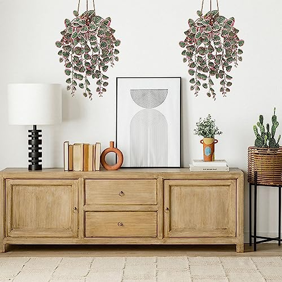 Briful Artificial Hanging Plants with Pot 17'' Fake String of Heart Plants Faux Pink White Ceropegia Woodii Succulent Plants for Wall Home Office Indoor Porch Railings Balcony Patio Outdoor Decor