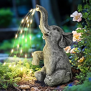 GIGALUMI Elephant Statue Solar Garden Decor LED Light Strings, Birthday Gifts for Women, Gifts for Mom, Outdoor Elephant Decor for Garden, Patio, Yard(Stay On Mode Only)
