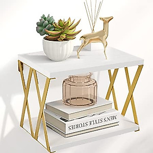 Afuly Floating Nightstand Wall Mounted, 12 Inch Bedside Table for Bedroom Storage Decor, Modern White Gold Wall Shelves for Home Livingroom Bathroom Kitchen Decor