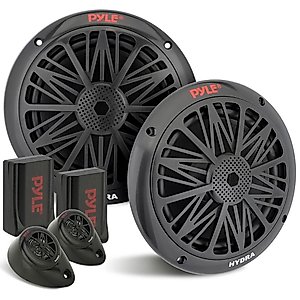 Pyle Marine Component Speaker System - 200watt peak, 6.5in Woofer, Passive Crossover 85hz-6khz, .5 in. Neodymium Tweeter, 1.4khz-14.4khz, IP-44 Marine Grade Rating, Heavy Duty Magnet - PLMR6KB Black