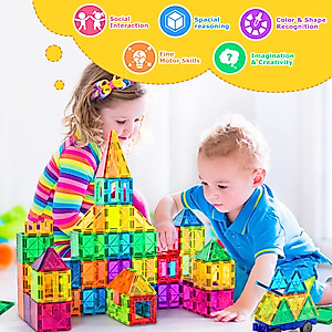 cossy 120Pcs Magnet Tiles Magnetic 3D Building Blocks Set Educational Construction Toys for 3+ Year Kids with Stronger Magnets, Rivets-Fastened, Educational, Recreational, Conventional