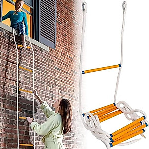 Emergency Fire Escape Ladder, Rope Ladder, Flame Resistant Safety Extension Ladder with 2 Hooks, Fast to Deploy Sturdy Weight Capacity up to 2000 Pounds(16F/5M)