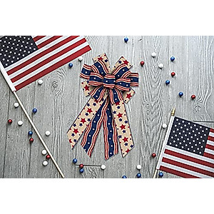 Patriotic Fabric Ribbons, Veteran's Day Decor Ribbon Patriotic Spots Stars Edge Wired Burlap Ribbon for Veterans Day Gift Wrapping Party Decoration Crafts Supplies, 2.5 Inch*10 Yards*1 Roll