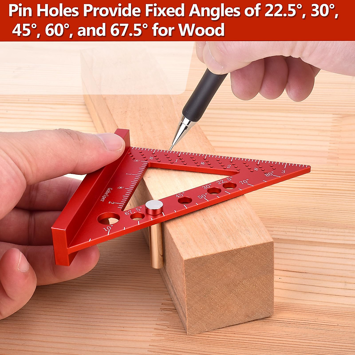 Small Square Tool with 0.7mm Mechanical Pencil Fixed Miter Angle Pin 90 Degree Mini Carpenter Square Precision Woodworking Machinist Measuring Square for Marking Gauge Furniture and Cabinet Making