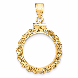 Wideband Distinguished Coin Jewelry 14k Polished Rope 16.5mm x 1.35mm Screw Top Coin Bezel Pendant QC1215/16.5