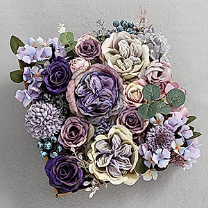 HIMIFOLO Artificial Flowers Austin Roses 25pcs Silk Fake Flowers for DIY Wedding Bouquets Combo Gradual Change Centerpieces Arrangements Party Bridal Baby Shower Home Decorations (Purple)