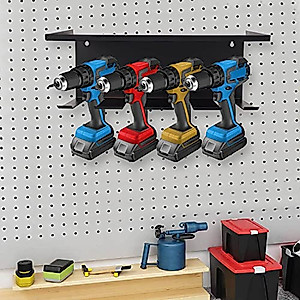 Drill Storage Rack Metal Tool Organizer Power Tool Holder Steel Rack With 4 Drill Charging Slots Tool Storage Organizer Garage Charging Station Hanging Wall Mount, Holds Drills, Batteries, Accessories