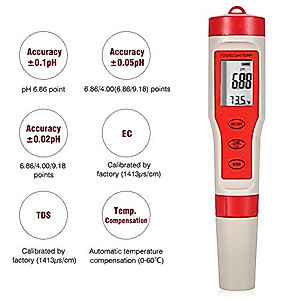 Digital Water Tester - 4 in 1 Function PH TDS EC Temp Meter - Digital Water Quality Tester - Drinking Water Monitor Meter - Portable Mini Test Pen