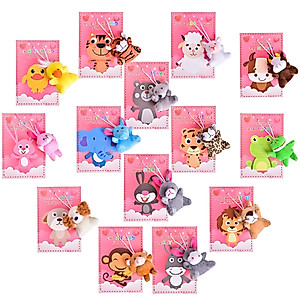 FUN LITTLE TOYS 28 Packs Valentines Mini Plush Toy Set, Cute Stuffed Animal for Kids, Valentine Cards for Students, Classroom