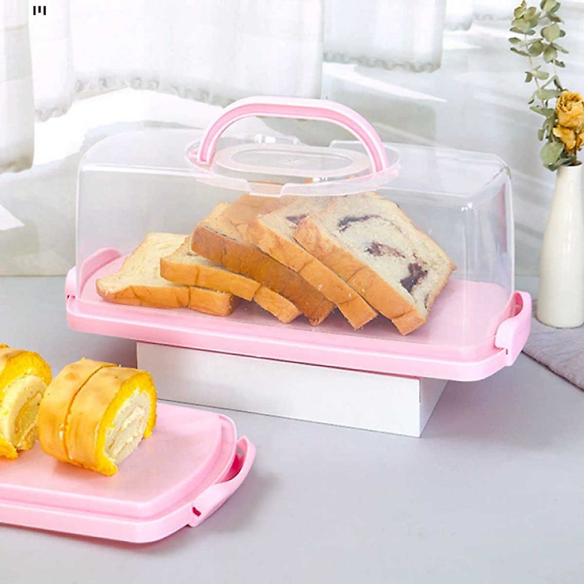 14 inch Square Cake Carrier Holder With Lid and Handle,Reusable Cupcake Package Box Perfect for Transporting Cakes,Pie,Toast,Desserts