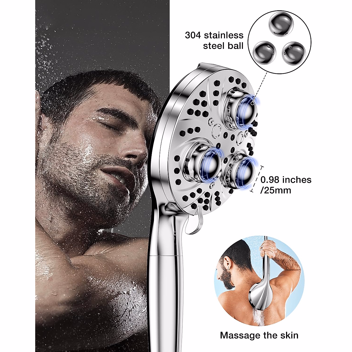 Surpzon Filtered Massage Shower Head with Handheld Spray Combo, 10 Modes High Pressure Shower Heads with 3 Massage Beads, Detachable Shower Head with 59" Hose & Replaceable Filters for Hard Water