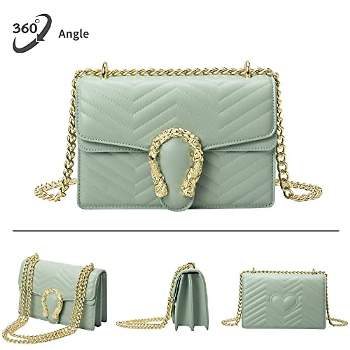 TAGDOT Fashion Metal Chain Small Shoulder Crossbody Bags for Women Handbag Purses Vegan Leather Clutches (Mint Green)
