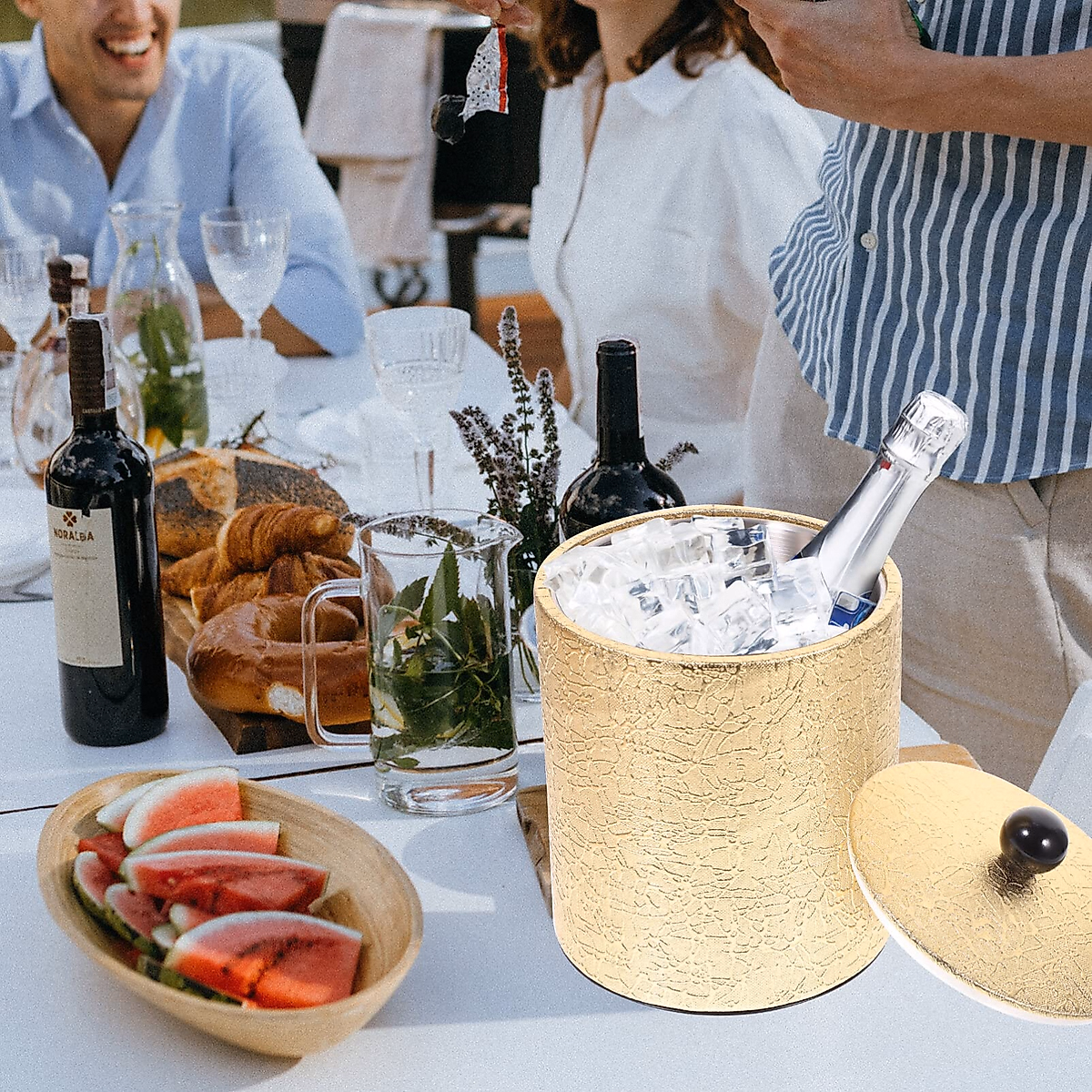 Operitacx Gold Ice Bucket Stainless Steel Ice Bucket with Ice Tong Beer Beverage Champagne Cooler Chilling Tub Wine Chiller Milk Can for Parties Home Bar Large Ice Bucket (5.5X7.3 inch)