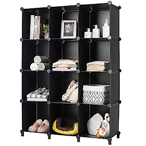 Tangkula 12 Cubes Storage Organizer, DIY Plastic PP Closet Cabinet w/Rustproof Steel Frame, Portable DIY Modular Storage System w/Hammer for Toys, Books, Shoes Indoor Use