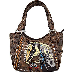 Tooled Leather Laser Cut Western Style Horse Cowgirl Purse Country Totes Women Handbag Everyday Shoulder Bags Wallet Set (#2 Brown Set)