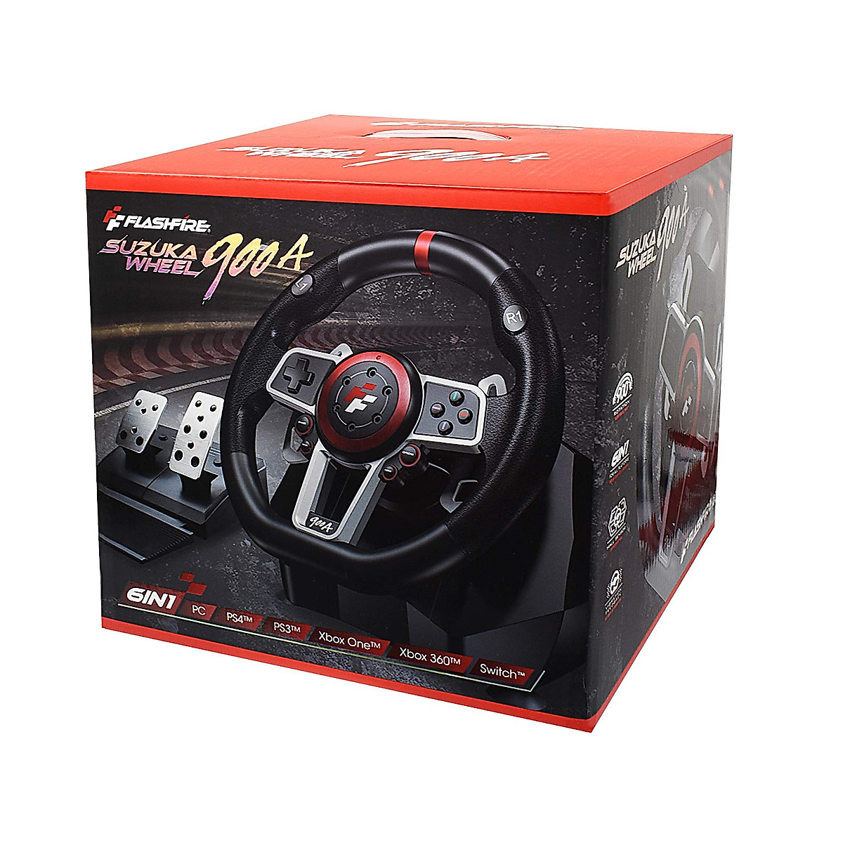 Bonacell Game Racing Steering Wheel, 270/900 Degree PC Gaming Wheel with Universal USB Port and with 2-Pedal Pedals, Suitable for PC, PS3, PS4, Xbox One, Nintendo Switch