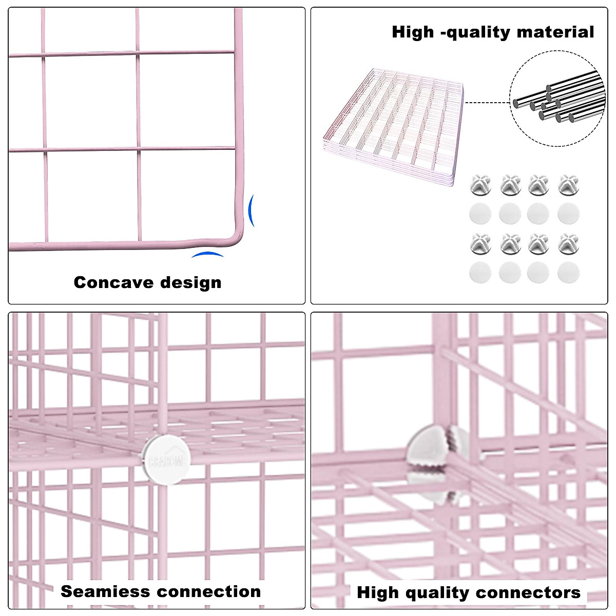 C&AHOME Wire Cube Storage, 9 - Cube Organizer Metal C Grids, Modular Shelves Units, Closet Organizer, Ideal for Home, Office, Living Room, 36.6”L x 12.4”W x 48.4”H, Pink UWCS3009P