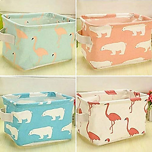MinoMia 4 Pack Canvas Storage Basket Bins, Home Decor Organizers Bag for Adult Makeup, Baby Toys liners, Books (4 pack, Flamingo & Bear)