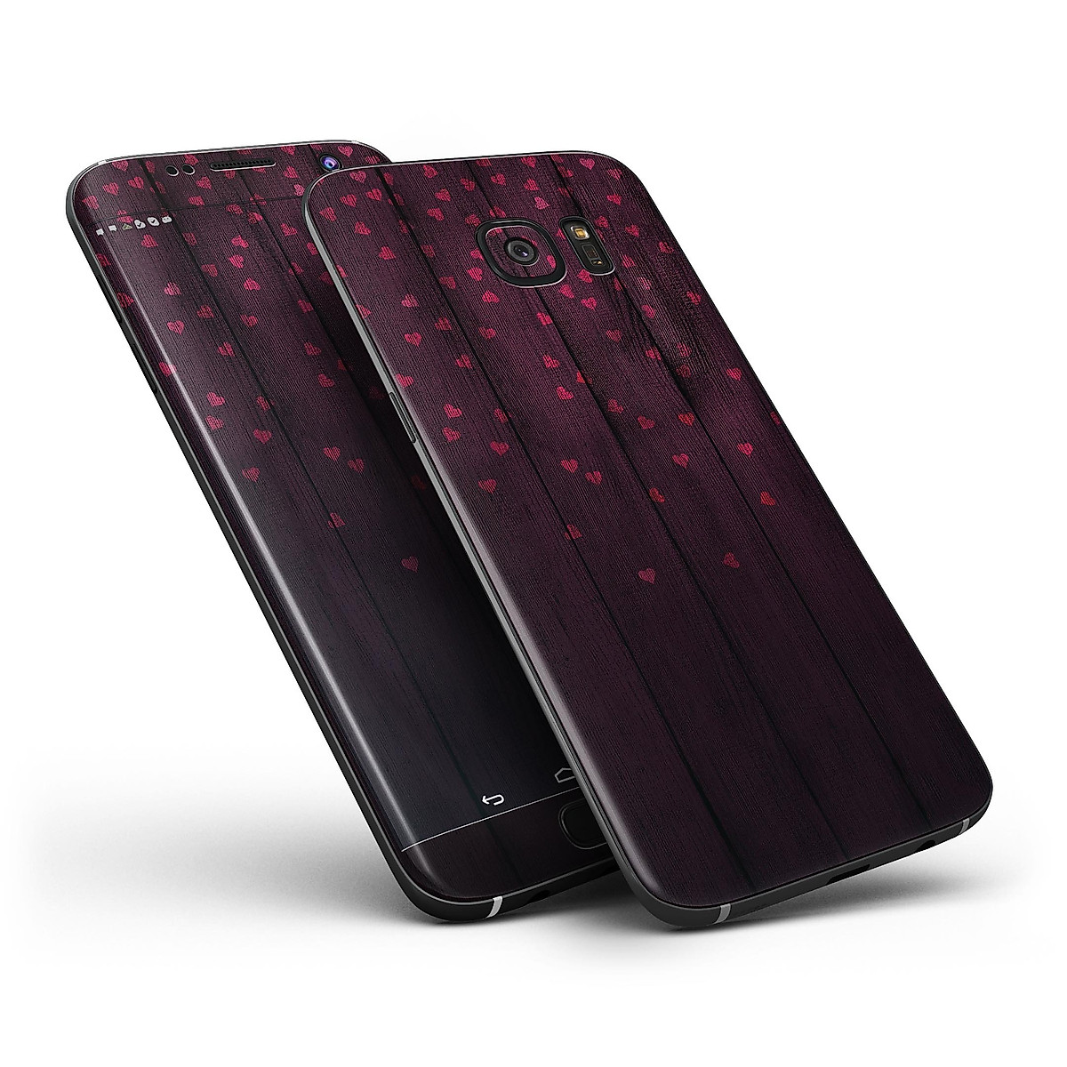 Design Skinz Design Skinz Falling Micro Hearts Over Burgundy Planks of Wood Full-Body Wrap Decal Skin-Kit for The Galaxy S8