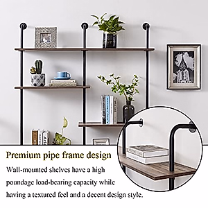 HOMISSUE Industrial Bookshelf 5-Tier Open Wall Mount Ladder Bookshelf, Modern Bookcase with Metal Frame and Wood for Home Office, Wall Mounted Industrial Iron Pipe Shelf, Oak Brown
