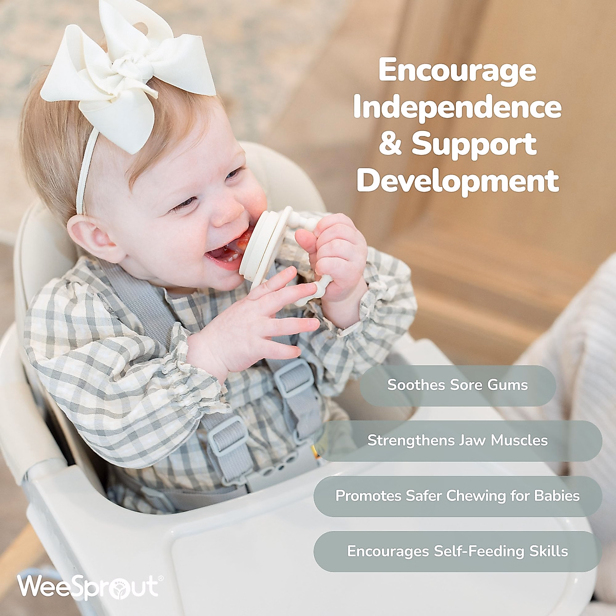 WeeSprout Silicone Baby Food Feeders + Freezer Tray for Batch Prep, Set of 2, Introduce New Foods Safely, Double as Teething Toys, Includes 2 Extra Pouches & Travel Lids, Dishwasher Safe