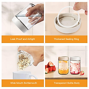 2 Pack Mason Jars 16 OZ with Lids,Wide Mouth Mason Jars for Overnight Oats,Reusable Glass Jars with Lids for Fruit, Salad Dressing, Sauce,Cereal,Pasta,Sugar,Beans,Spice-Leak Proof(Beige White)