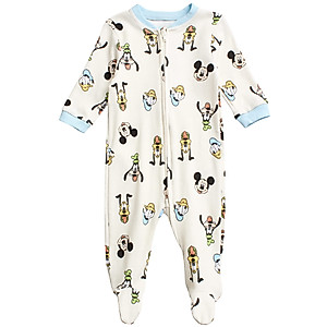 Disney Baby Boys' Mickey Mouse Romper - 2 Pack Sleep n' Play Footed Coveralls (0-9M), Size 6-9 Months, Mickey and Friends