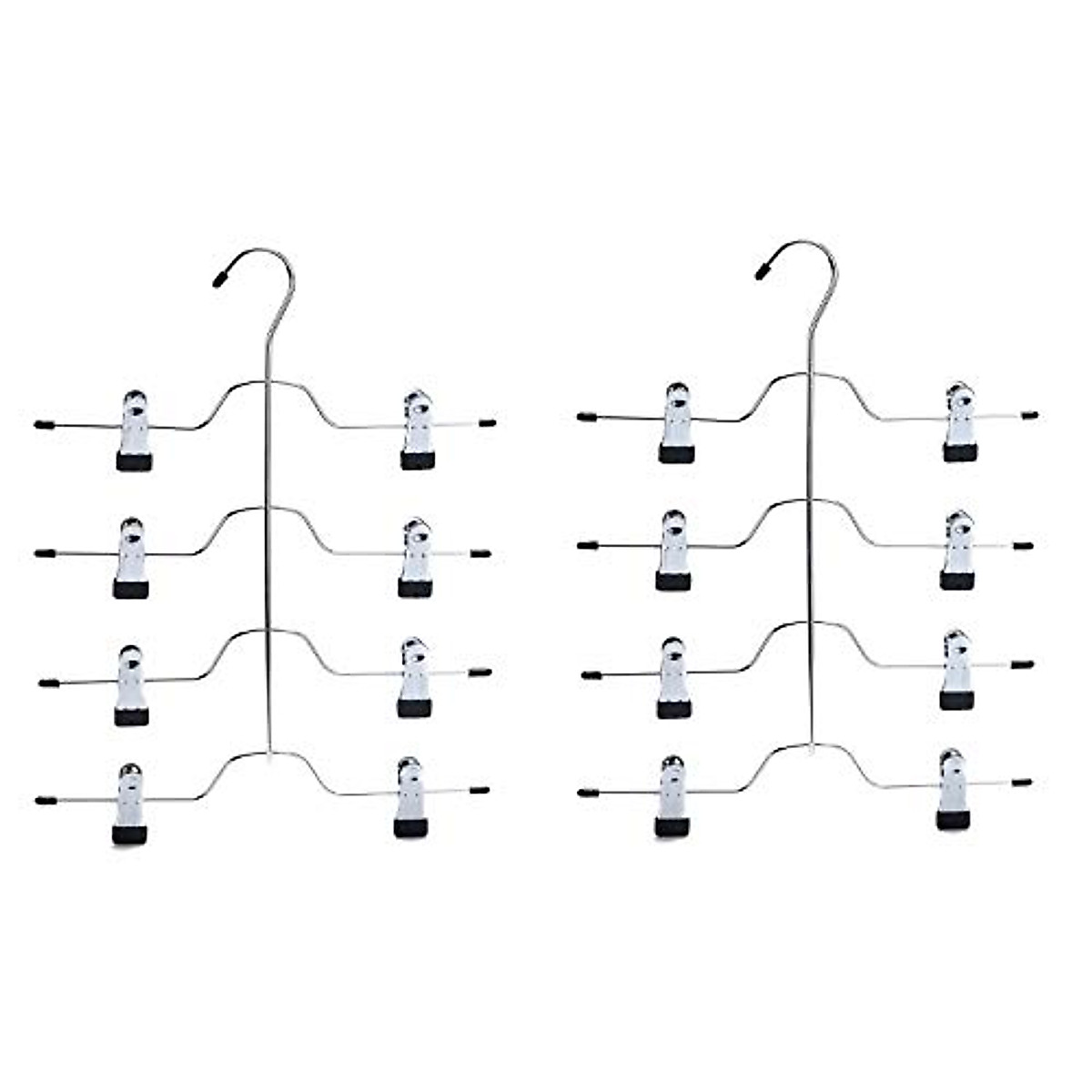 2 Quality Pant Skirt Trouser 4-Tier Pants Metal Hangers Heavy Duty Metal and Clips, Great for Slacks, Trousers, Jeans, Towels (2)