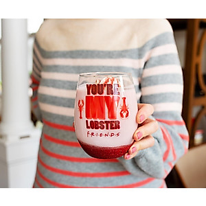 Silver Buffalo Friends You're My Lobster Teardrop Stemless Wine Glass | Holds 20 Ounces