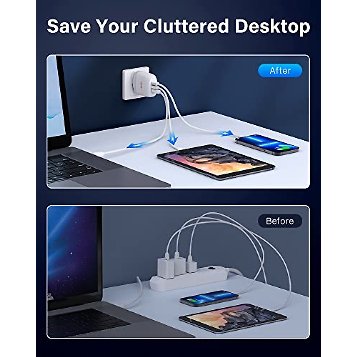 LDNIO 65W GaN USB C Charger 3-Port, PPS Compact Fast Charger with PD & QC3.0, Removable Wall Charger Power Adapter for MacBook Pro Air, iPad Pro Air, iPhone 14/13/12, Galaxy, Dell XPS Laptop etc