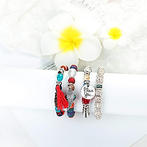 YADOCA 8 Pcs Bohemian Wood Beaded Bracelets Set for Women Boho Multilayer Tassel Strand Elephant Charm Bracelets Stretch