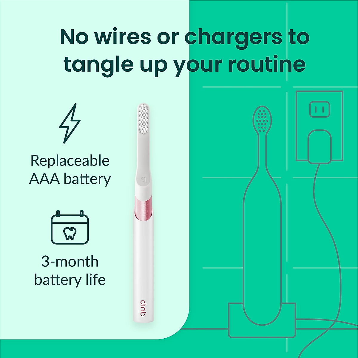 Quip Sonic Toothbrush for Adults - Timed Electric Toothbrush with Cover - Replaceable Brush Head, Soft Bristles, Metal Handle, 3 Month Battery Life - Travel Toothbrush - Pink