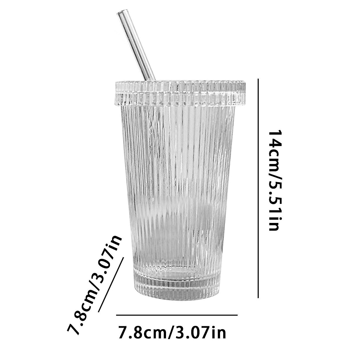MEFFE Ribbed Glass Stem-ware, Glass Tumbler Stripe Glass Cup, Elegant Ribbed Glass Tumblers, Ribbed Glass Drinking Jars, Coffee Cup With Lid and Straw Drinking Glasses for Iced Coffee, Milk, Tea, Jui
