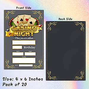 Casino Birthday Invitations with Envelopes - Game Night Party Invitation Card for Adults - Casino Night Themed Fill-in Invites Cards - Holiday Party Celebration(20 Pack) -09